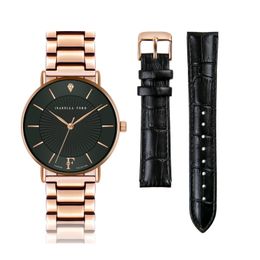 Quarzuhr ISABELLA FORD "SFA9-2", rose gold, schwarz croco, Armbanduhren, Damen, Quarzuhr