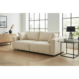 2,5-Sitzer OTTO HOME "ELIANN, 209 cm - elektrisches Schlafsofa", creme, B:209,5cm H:88cm T:154cm, Webstoff 100% Polyester, Sofas, mit USB A/C-Anschluss. Federkern, Webstoff