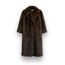 Fellimitatmantel RICANO "Kunstfellmantel Agata", Damen, braun, Obermaterial: 100% Polyester PES. Futter: 100% Polyester PES., weit, V-Ausschnitt, M&auml;ntel, Handgefertigt, Made in Italy