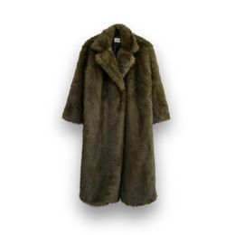 Fellimitatmantel RICANO "Kunstfellmantel Agata", Damen, oliv, Obermaterial: 100% Polyester PES. Futter: 100% Polyester PES., weit, V-Ausschnitt, M&auml;ntel, Handgefertigt, Made in Italy