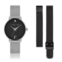 Quarzuhr ISABELLA FORD "SFC1-1", silber, schwarz, Armbanduhren, Damen, Quarzuhr
