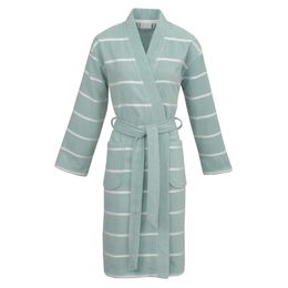 Unisex-Bademantel Carl Ross "supercombed light" Gr. XS, ocean blau, sanftes wei&szlig;, L:110cm, Frottier, Hausm&auml;ntel, Kimono