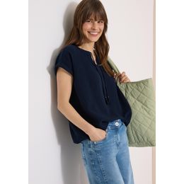 Shirtbluse Cecil, Damen, Gr. XXL (46), universal blau, Web, 100% Baumwolle, unifarben, klassisch normal, Rundhals, abgesteppt, Blusen, mit geschlitztem Rundhalsausschnitt