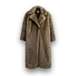 Fellimitatmantel RICANO "Kunstfellmantel Agata", Damen, beige, braun, Obermaterial: 100% Polyester PES. Futter: 100% Polyester PES., weit, V-Ausschnitt, M&auml;ntel, Handgefertigt, Made in Italy