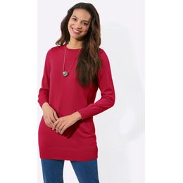 Strickpullover Casual Looks "Longpullover", Damen, Gr. 52, rot, 100% Baumwolle, unifarben, Pullover Strickpullover