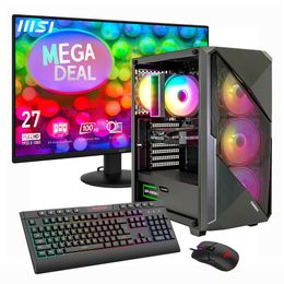 GAMEMAX Gaming-PC-Komplettsystem "MegaDeal Striker 2825 AMD Ryzen 7 5700X 16GB 480GB SSD RTX 5060", Energieeffizienz: D (A-G), schwarz, Microsoft Windows 11 Home (64 Bit), 16 GB RAM 480 GB SSD, Computer_Komplettsysteme, Windows 11 + MSI PRO MP272L LCD-Monitor, 68,6cm (27")