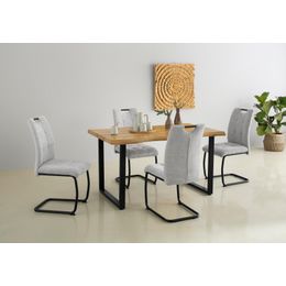 Esstisch Hela "GISELLE Baumkantentisch, K&uuml;chentisch", beige (natur, schwarz, wildeiche), B:140cm H:76cm T:90cm, Tische, Esstisch, Kufengestell Metall, Industrial Design, 140 - 200 cm Breite, 2 Farben