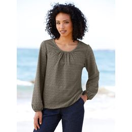 Langarmshirt Heine "Shirt", Damen, Gr. 40, beige (khaki), 70% Polyester, 27% Viskose, 3% Elasthan, unifarben, Rundhals, Shirts Langarmshirt