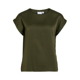 Kurzarmshirt Vila "VIELLETTE S/S SATIN TOP - NOOS", Damen, Gr. 36, gr&uuml;n (forest night), Satin, Obermaterial: 100% Polyester, unifarben, regular fit normal, Rundhals, mit Umschlag, Shirts, Kunstfaser, regular fit