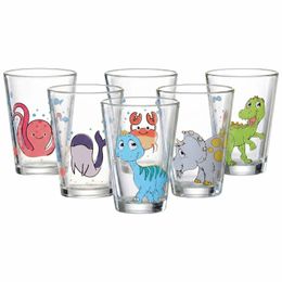 Ritzenhoff & Breker Kinderbecher RITZENHOFF & BREKER "Kindergl&auml;ser Dino und Meerestiere 200 ml 6er Set bunt", bunt, B:7cm H:10cm &Oslash;:7cm, Glas, Trinkgef&auml;&szlig;e, Kinderbecher, Sp&uuml;lmaschinengeeignet