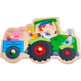 Steckpuzzle Haba "Lustige Traktorfahrt", bunt, Puzzles, KinderB:19,9cm H:2cm T:30,3cm, Holz, Metall, B:19,9cm H:2cm T:30,3cm