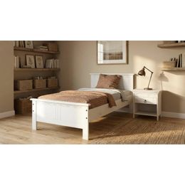 Massivholzbett OTTO HOME "Indra, Landhausstil, edles Design,zertifiziertes Massivholz", wei&szlig;, B:102cm H:75cm L:208cm, Betten, Massivholzbett, mit Kopfteil, mit dekorativen Fr&auml;sungen, aus Kiefer