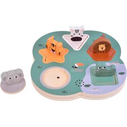 Steckspielzeug Small Foot "Steckpuzzle Safari Tierlaute 3D", bunt, Steckspielzeug, BabyB:21cm H:6cm T:21cm, Holz, Metall, mit Ger&auml;uschfunktion, B:21cm H:6cm T:21cm