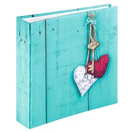 Hama Fotoalbum "Rustico, 200 Fotos 10x15 cm; Flieder und Herz Motiv", blau (t&uuml;rkis), B:22,5cm H:5cm L:22,5cm, Fotoalben