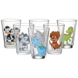 Ritzenhoff & Breker Kinderbecher RITZENHOFF & BREKER "Kindergl&auml;ser Dino und Hoftiere 200 ml 6er Set bunt", bunt, B:7cm H:10cm &Oslash;:7cm, Glas, Trinkgef&auml;&szlig;e, Kinderbecher, Sp&uuml;lmaschinengeeignet