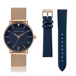 Quarzuhr ISABELLA FORD "SFB1-1", rose gold, navy blau, Armbanduhren, Damen, Quarzuhr