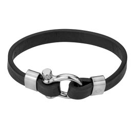 Armband PHILIPP BLANC "PBA37BS", schwarz, silber, Armb&auml;nder, Herren, 21cm, Edelstahl Leder, Edelstahl, Leder, Armband