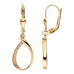 Paar Ohrh&auml;nger Jobo "Ohrringe Tropfen h&auml;ngend 32 mm", gelbgold 333, wei&szlig;, Ohrringe, Damen, Gelbgold 333, 8 Karat 333 Gold mit 18 Zirkonia