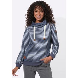 Sweatshirt Casual Looks, Damen, Gr. 48, blau (rauchblau, ecru), 50% Baumwolle, 50% Polyester, gemustert, gestreift, Sweatshirts Sweatshirt