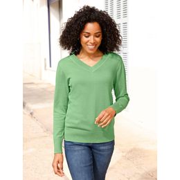 V-Ausschnitt-Pullover Classic Basics "V-Ausschnitt-Pullover", Damen, Gr. 46, apfel, 100% Baumwolle, unifarben, Pullover