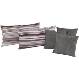 Dekokissen "Elba", grau (dunkelgrau, gestreift unifarben), B:40cm L:40cm, Polyester, Westfalia Schlafkomfort, Dekokissen_Sitzkissen_Kissenh&uuml;llen, 5-teilig