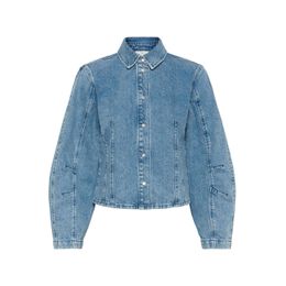 Hemdbluse Kaffe "Langarm-Hemd KAvallis", Damen, Gr. 40, blau (blau washed denim), Obermaterial: 99% Baumwolle CO. 1% Elasthan EL., Blusen Hemdbluse