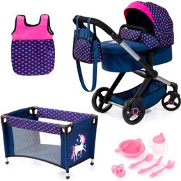 Kombi-Puppenwagen BAYER "Xeo", bunt (einhorn blau, pink), Puppenwagen, KinderB:37cm H:73cm T:68cm, Kunststoff, Metall, Stoff, B:37cm H:73cm T:68cm