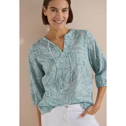 Druckbluse Cecil, Damen, Gr. XXL (46), crystal mint, Web, Obermaterial: 100% Baumwolle, gebl&uuml;mt, l&auml;ssig geschnitten h&uuml;ftbedeckend, Rundhals, elastischer Bund, Blusen Druckbluse, 3/4-Arm Sommerbluse-Tunika mit Bl&auml;tterprint