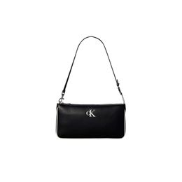 Tragetasche Calvin Klein "CONTRAST CK CONVERTIBLE POUCH", Damen, Gr. B/H/T: 25cm x 13cm x 3,5cm, schwarz, Lederimitat, unifarben mit Farbeinsatz, Taschen, Damen Handtasche, Schultertasche mit CK-Logo