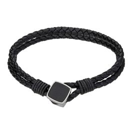 Armband PHILIPP BLANC "PBA36BS", schwarz, silber, Armb&auml;nder, Herren, 19cm, Edelstahl Leder, Edelstahl, Leder, Armband