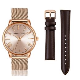 Quarzuhr ISABELLA FORD "SFB3-1", rose gold, braun, Armbanduhren, Damen, Quarzuhr