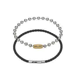 Armband MARC LAUDER "MS01BS", schwarz, silber, gold, Armb&auml;nder, Herren, 21.2cm/21.5cm, Edelstahl Leder, Edelstahl, Leder, Armband