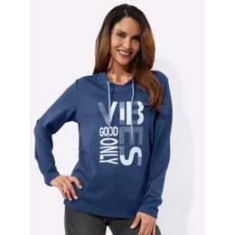 Langarmshirt Inspirationen "Shirt", Damen, Gr. 54, jeansblau, 50% Modal, 44% Polyester, 6% Elasthan, bedruckt, gemustert, mehrfarbig, V-Ausschnitt, Shirts Langarmshirt