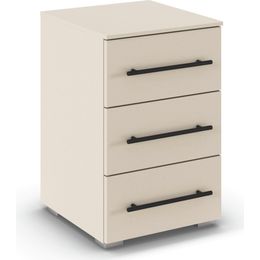 Nachtkommode OTTO HOME "Nachttisch Nachtkonsole Nachtschrank RONDO", beige (champagner), B:40cm H:61cm T:42cm, Holzwerkstoff, Sideboards, mit 3 ger&auml;umigen Schubladen Metallgriff in Schwarz MADE IN GERMANY