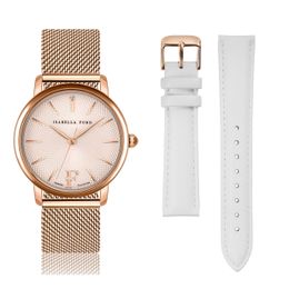 Quarzuhr ISABELLA FORD "SFA2-1", rose gold, wei&szlig;, Armbanduhren, Damen, Quarzuhr