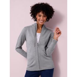 Strickjacke Classic Basics, Damen, Gr. 38, steingrau, meliert, 100% Polyacryl, unifarben, Strickjacken Strickjacke