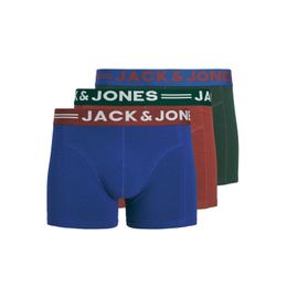 Jack & Jones Trunk JACK & JONES "JACLICHFIELD TRUNKS 3 PACK NOOS", Herren, Gr. L, 3 Stk., bunt (firot brick pack:scarab, sodalite blau), Jersey, Obermaterial: 95% Baumwolle, 5% Elasthan, unifarben mit Farbeinsatz, eng, Unterhosen, Baumwollmischung, elastischer Bund