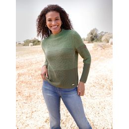 Strickpullover Casual Looks "Stehkragen-Pullover", Damen, Gr. 36, eucalyptus, khaki, geringelt, 50% Baumwolle, 50% Polyacryl, gemustert, gestreift, mehrfarbig, Pullover Strickpullover