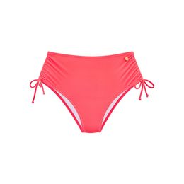 Highwaist-Bikini-Hose Lascana "Ronda", Damen, Gr. 36, N-Gr, rot (koralle), Obermaterial: 82% Polyamid, 18% Elasthan. Futter: 100% Polyester. Miedereinsatz: 82% Polyamid, 18% Elasthan, unifarben, Badehosen, Miedereinsatz f&uuml;r festen Sitz, Shaping-Effekt