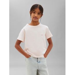 T-Shirt Calvin Klein Jeans, M&auml;dchen, Gr. 10 (140), mangano calcite, Single Jersey, Obermaterial: 100% Baumwolle, unifarben, regular fit normal, Rundhals, abgesteppte Kante, Shirts T-Shirt, mit gro&szlig;em R&uuml;ckendruck, reine Baumwolle, Regular Fit