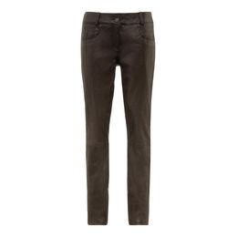 5-Pocket-Hose RICANO "Lederhose Dorin", Damen, Gr. L, L&auml;nge 34, braun, Obermaterial: 100% Lammnappaleder LANA., figurbetont, Hosen 5-Pocket-Hose, Handgefertigt aus echtem Leder