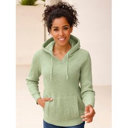 Kapuzenpullover Classic Basics "Langarm-Pullover", Damen, Gr. 44, eucalyptus, champagner, meliert, 100% Polyacryl, meliert, Pullover Kapuzenpullover