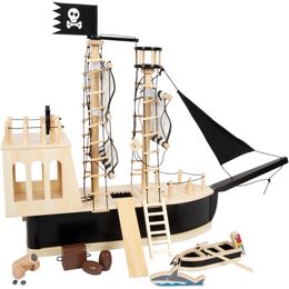 Spielzeug-Schiff Small Foot "Piratenschiff, aus Holz", schwarz (natur, schwarz), Spielzeugfahrzeuge, KinderB:18cm H:58cm T:77cm, Holz, Kunststoff, B:18cm H:58cm T:77cm