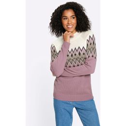 Stehkragenpullover Classic Basics "Langarm-Pullover", Damen, Gr. 54, mauve, beige, gemustert, 100% Polyacryl, gemustert, mehrfarbig, Pullover Stehkragenpullover