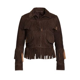 Kurzjacke RICANO "Western-Lederjacke Sedley", Damen, Gr. M, braun, Obermaterial: 100% Ziegenveloursleder GOVL. Futter: 100% Polyester PES., schmal cropped, Rundhals, Jacken Kurzjacke, Handgefertigt aus echtem Leder