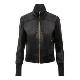 Kurzjacke RICANO "Lederjacke Cara", Damen, Gr. M, schwarz, Obermaterial: 100% Lammnappaleder LANA. Futter: 100% Polyester PES., normal, hoch geschlossener Ausschnitt, Jacken Kurzjacke, Handgefertigt aus echtem Leder