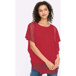 Kurzarmshirt Heine "Shirt", Damen, Gr. 36, erdbeere, 100% Polyester, Top:5% Elasthan, 95% Viskose, unifarben, Rundhals, Shirts