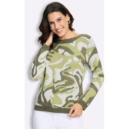 Jacquardpullover Inspirationen "Jacquard-Pullover", Damen, Gr. 52, pistazie, khaki, gemustert, 53% Polyacryl, 40% Baumwolle, 7% Polyamid, gemustert, mehrfarbig, Pullover