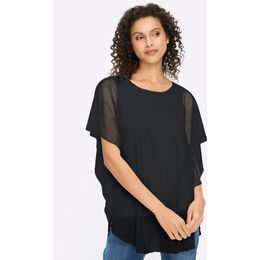 Kurzarmshirt Heine "Shirt", Damen, Gr. 40, schwarz, 100% Polyester, Top:5% Elasthan, 95% Viskose, unifarben, Rundhals, Shirts