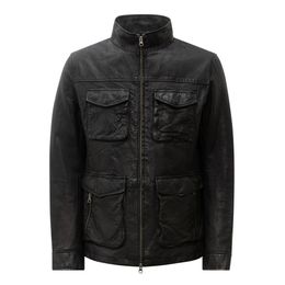 Cargojacke RICANO "Lederjacke Stefano", Herren, Gr. L, schwarz, Obermaterial: 100% Lammnappaleder LANA. Futter: 100% Polyester PES., normal, hoch geschlossener Ausschnitt, Jacken, Handgefertigt aus echtem Leder
